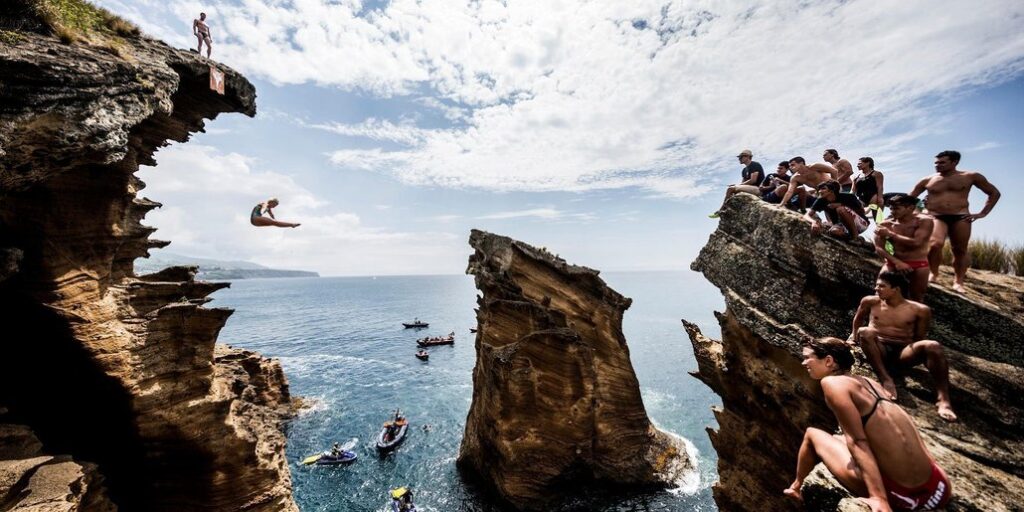 Cliff diving in Azores